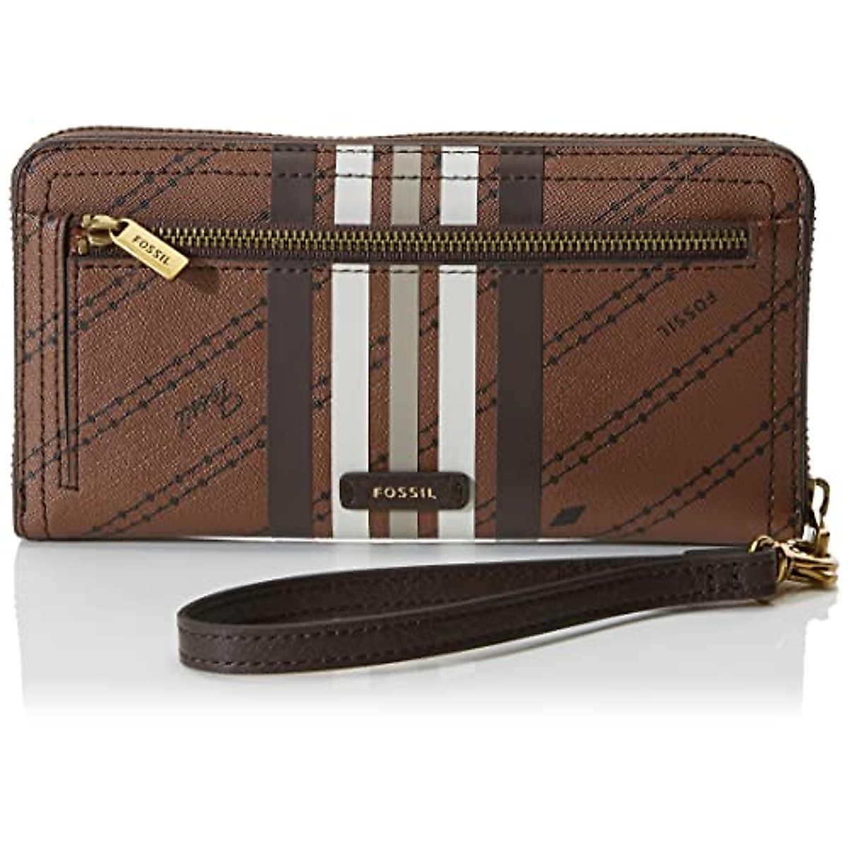 Fossil Women's Logan Faux Leather Wallet RFID Blocking Zip Around Clutch with Wristlet Strap, Print (Model: SL7828199)