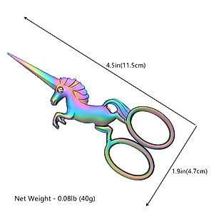 HITOPTY Unicorn Embroidery Scissors, Stainless Steel 4.5inch Cute Snips for Needlework, Cross-stitch, Embroidery, Sewing, Quilting and Needlepoint (Rainbow)