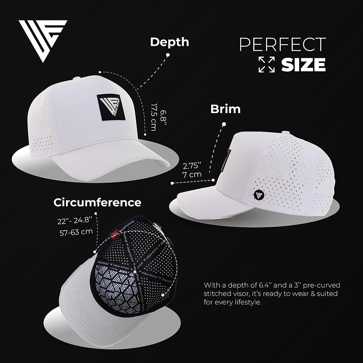 Urban Effort Hydro Performance Hat-Water-Resistant Baseball Cap-Men and Women-Great Snapback for Golf, Adventure,Lake,Workout (White, Curved Bill)