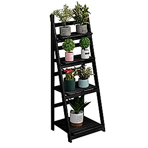 Babion Ladder Shelf, 4-Tier Ladder Bookshelf, Black Bookcase with Shelves, Storage Rack Plant Stand for Home, Bedroom, Bathroom,Office, 16 x 14 x 46 Inch, Industrial Style, Wood Frame