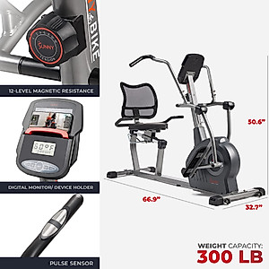 Sunny Health & Fitness Elite Recumbent Cross Trainer & Elliptical Machine with 12-Level Magnetic Resistance, Easy Adjust Seat & Exclusive SunnyFit® App Enhanced Bluetooth Connectivity - SF-RBE420049