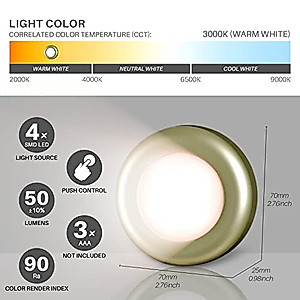 STAR-SPANGLED 5 Pack 2.8” Push Tap Lights, Stick on Touch Puck Lights AAA Battery Operated, LED Sticky Button Lights for Classroom, Kitchen, Under Cabinet, Closet (Golden, Warm White)