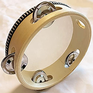 Luvay 6" Hand Held Tambourine Drum - Metal Jingles Percussion Instrument with Head (White)