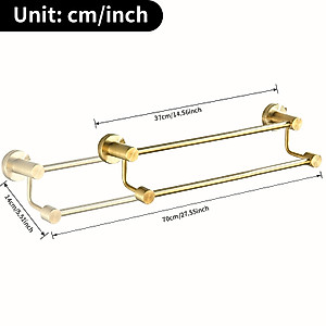 BATHSIR Brushed Gold Towel Rack, 24 Inch Double Towel Bar Wall Mounted Bathroom Towel Holder Hanger Stainless Steel