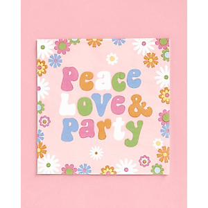 xo, Fetti Groovy Napkins - 3-ply, 24 pcs | Happy Pastel Birthday Party Decorations, 70s Baby Shower, Cool Peace Cake Napkins