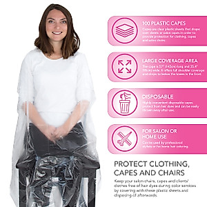 Disposable Capes Hair Salon - 100 Plastic Capes - Disposable Salon Capes - Plastic Salon Cape - Color Capes for Salon Hair Coloring - Disposable Shampoo Capes