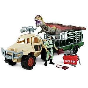 Boley Dinosaur Explorer Play Set - 13 Piece Dinosaur Toys Set with Roaring Giant T-Rex Dinosaur Toy, Explorer Figure, Large Truck, Tool Box, and More!