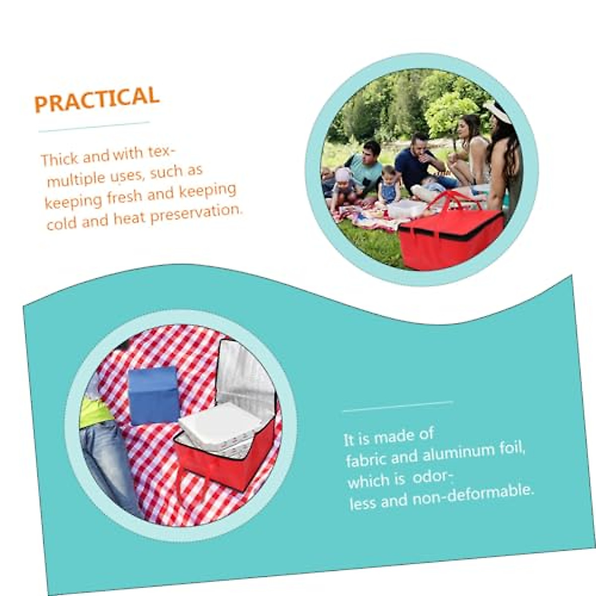 KICHOUSE Insulation Bags Shopping Tote Pizza Warmer Bag Food Warmer Bag Insulated Food Bag Transport Tote Water Resistant Bag Picnic Strap Bag Reusable Food Bag Red Non-woven Fabric