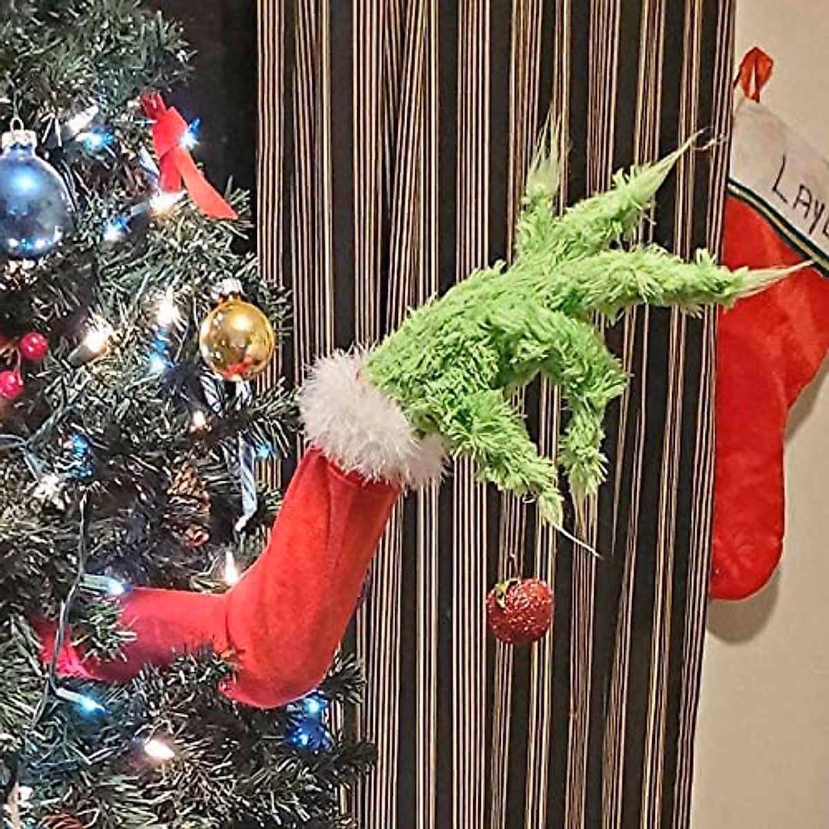 Christmas Elf Body Tree Decorations,Furry Green Elf Head/Arms/Legs for Christmas Tree Decorations,Stole Elf Body Stuffed Stuck Christmas Tree Topper Ornaments for Christmas Party (Elf Arms-24 in)