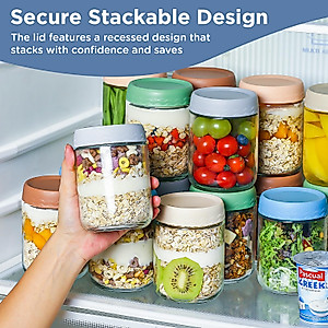 DRKIO 16 Oz Overnight Oats Containers with Lids - 4 Pack Glass Storage Jars with Airtight Lids Wide Mouth Mason Food Jars Great for Meal Prep Salad Chia Pudding Snacks Yogurt Sugar Spice Cereal