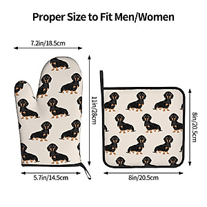Dachshund Weiner Dog Pet DogsFunny Oven Mitt and Pot Holders Set Heat Resistant for Kitchen Cooking Baking Grilling Waterproof Non-Slip Thick Oven Gloves