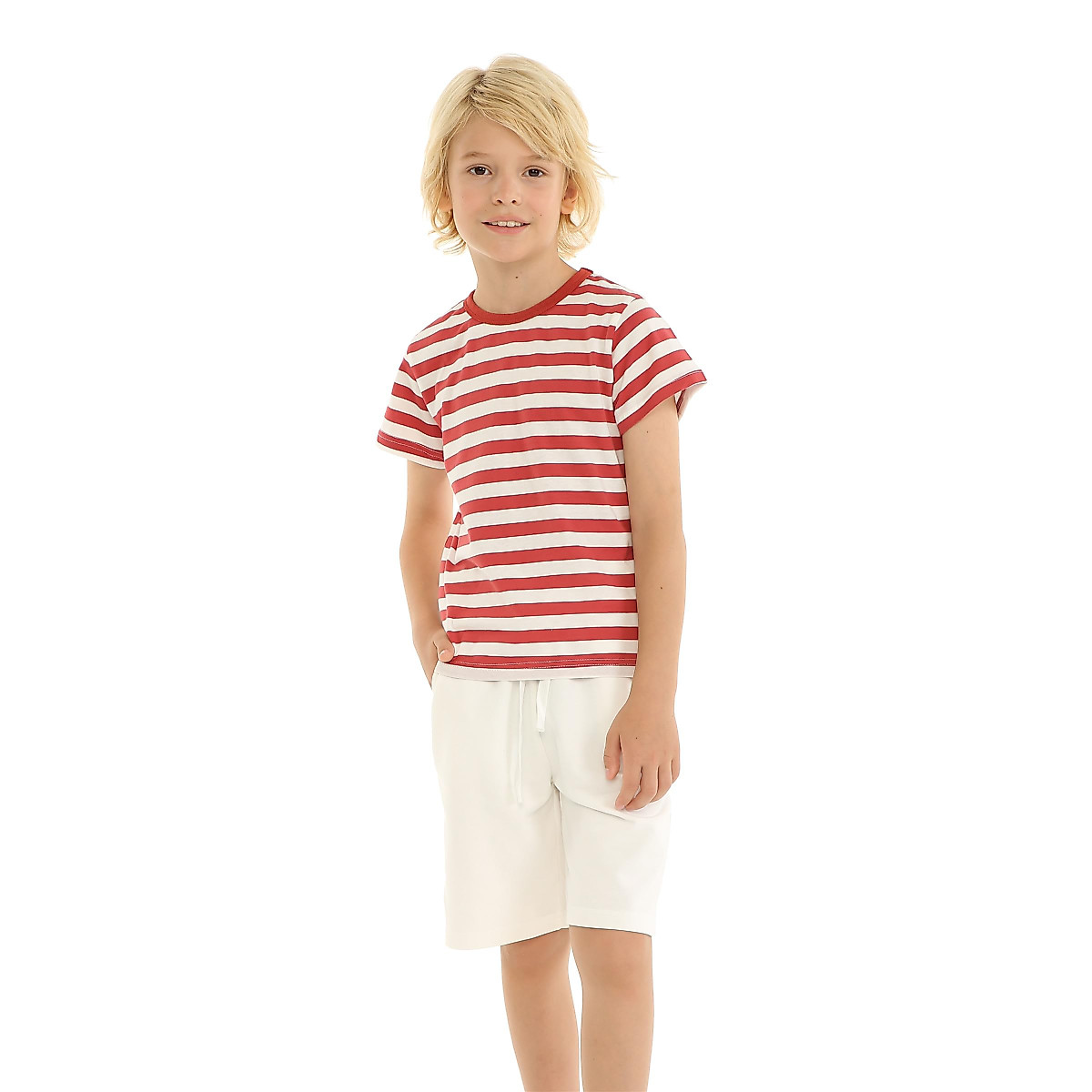 Mud Kingdom Big Boys Red Stripe T-Shirt Short Sleeve Casual Holiday 9-10 Years