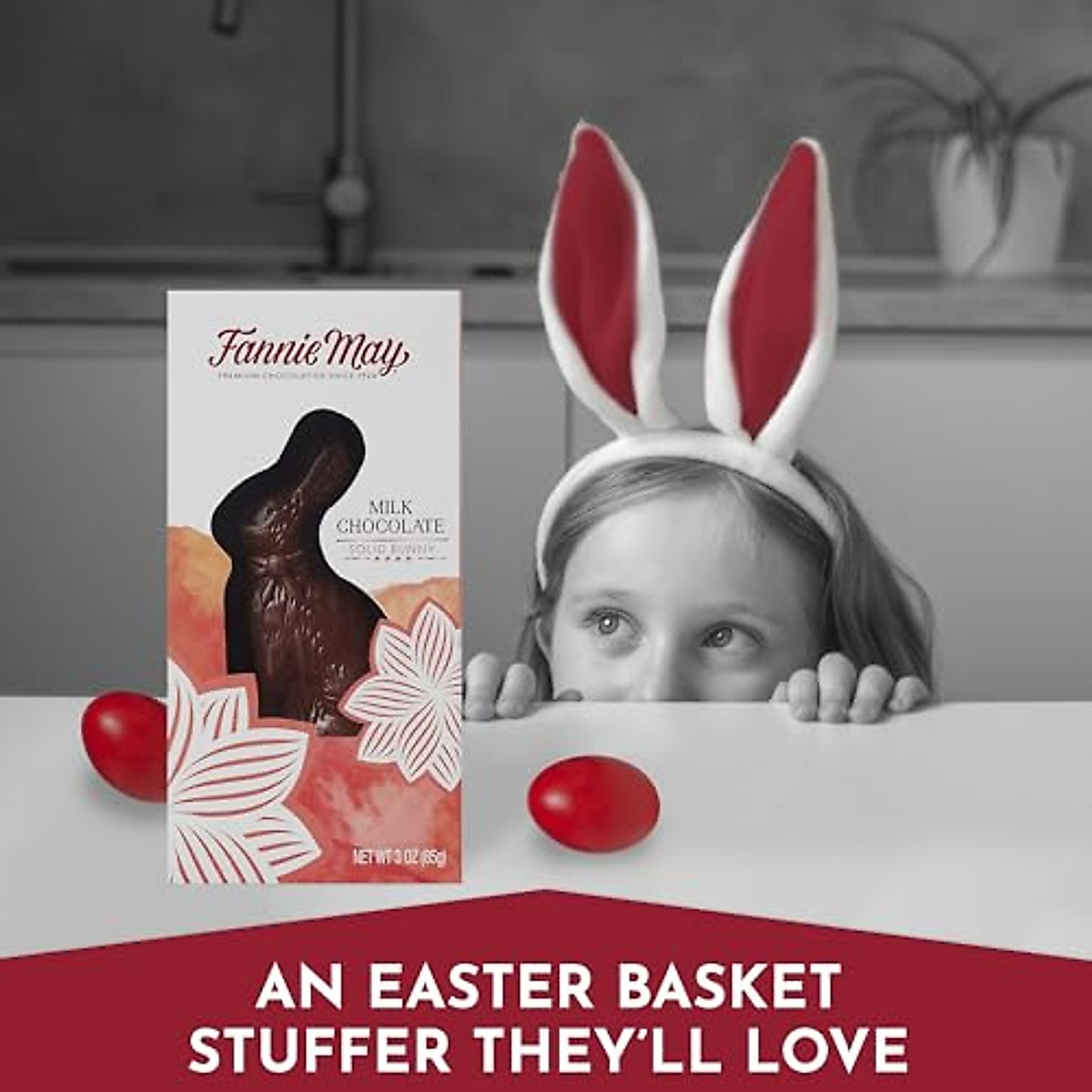 Fannie May, 6 Count Solid Assorted Dark Chocolate, Milk Chocolate and White Confection Bunnies, Easter Basket Stuffers, 3 oz Each