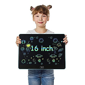 Writing Tablet for Kids 16 Inch LCD Kids Drawing Tablet Large Screen Erasable Drawing Colorful Doodle Board Learning Educational Toy Gift for 3 4 5 6 7 Year Old Girls Boys (Blue)