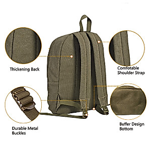 seemeroad Canvas School Laptop Backpack , Durable Rucksack, Travel Notebook Bag, for Men Women Military Green One_Size