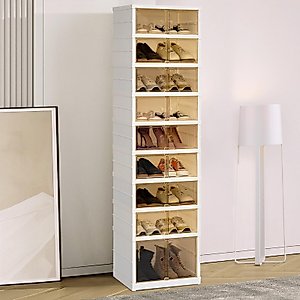 GARPROVM Shoe Rack Organizer for Closet, Shoe Storage Box with Large Storage Containers, Easy Assembly Shoe Cabinet with Lids 9 Tiers 18 Pairs