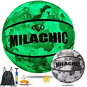 MILACHIC Basketballs, Glow in The Dark Basketball Indoor Outdoor Holographic Glowing Leather Basketball Official Size 7/29.5", Basketball Gifts for Boys, Girls, Men, Women