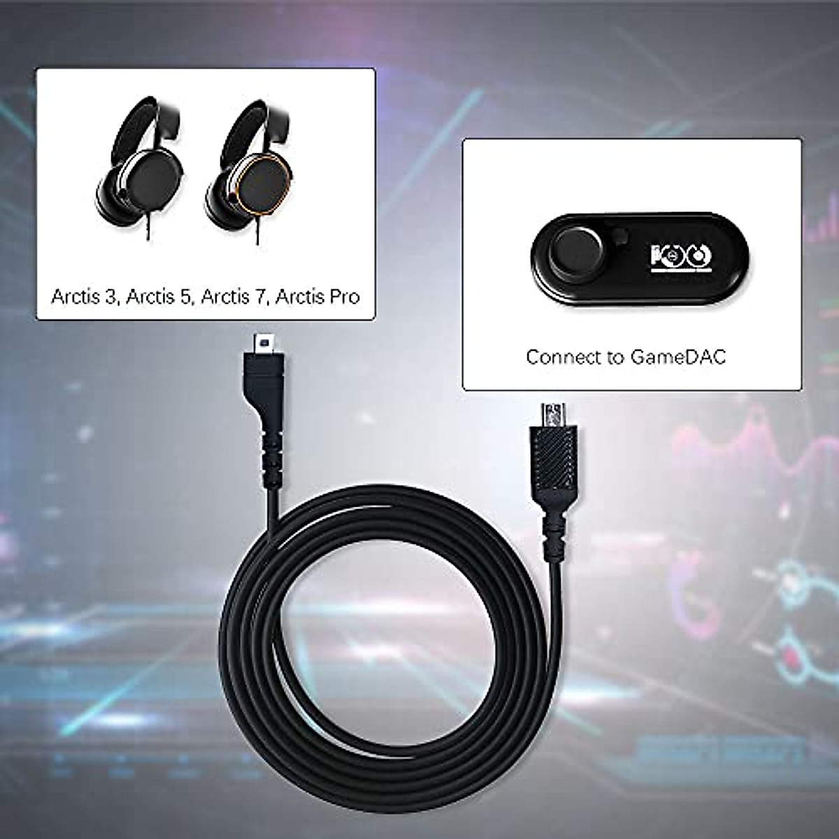 QJYTH Replacement Cable Cord Compatible with SteelSeries Arctis 3, Arctis Pro Wireless, Arctis 5, Arctis 7, Arctis Pro Gaming Headset, Audio Cable 3.5mm Fit for GameDac(2 in 1, Black)