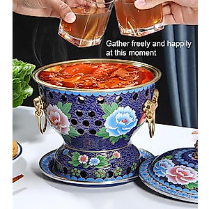 VIDECOR Chafing Dishes Single Person Small Copper Pot Old Beijing Small Fat Cow Hot Pot Chinese Traditional Cloisonne Hot Pot Commercial Alcohol Shares Red Copper Hot Pot,H