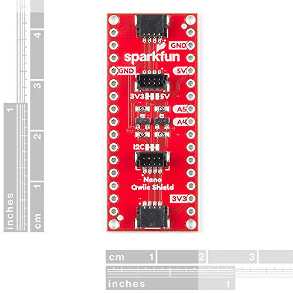 SparkFun Qwiic Shield Compatible with Arduino Nano-connect the I2C bus (GND, 3.3V, SDA and SCL) to four Qwiic connectors (two horizontally and two vertically mounted)-daisy chaining-Soldering Required