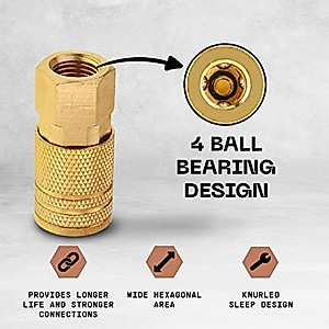 Silginnes Female Air couplers -1/4-Inch NPT Thread Quick Connect Air Coupler Plug Kit - 10-Pack, Air Tools Fittings Set, Air Compressor Accessories Fittings with Brass Finish