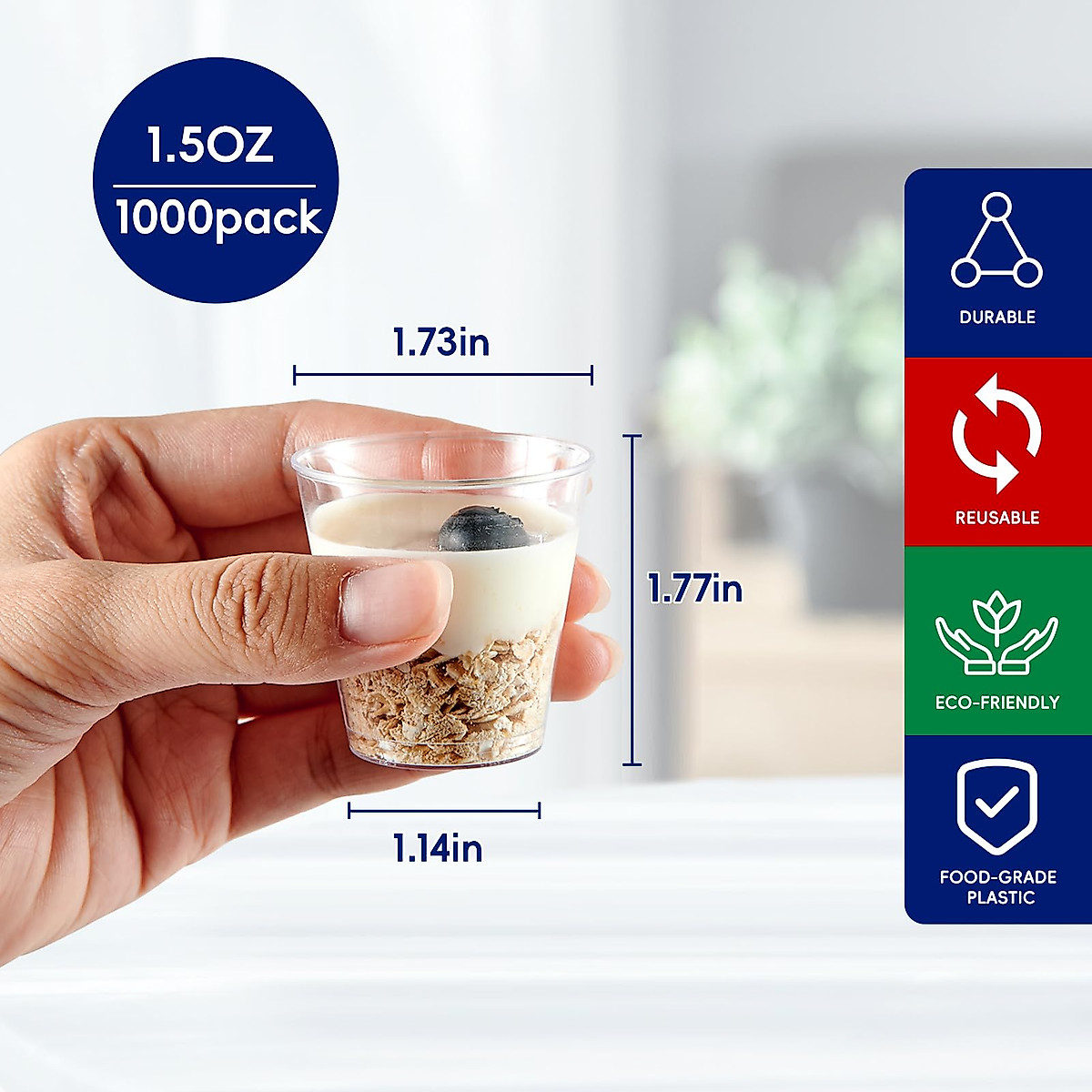 JOLLY CHEF 1000 Plastic Shot Glasses-1.5 oz Disposable Cups-1.5 Ounce Plastic Shot Cups Perfect for Weddings Halloween, Thanksgiving, Christmas Party