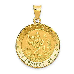 IceCarats 14K Yellow Gold Saint Christopher Medal Patron of Travelers Athletes Protection Necklace Christian Religious Pendant Faith Charm 32mm x 22.75mm Only