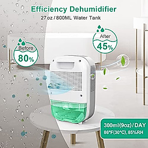 SEAVON 27OZ Dehumidifier Small Dehumidifiers for Home 2200 Cubic Feet (260 sq ft), Portable and Compact 800ML Capacity Quiet Dehumidifiers for Bedroom, Bathroom, RV, Closet, Basements, Auto Shut Off