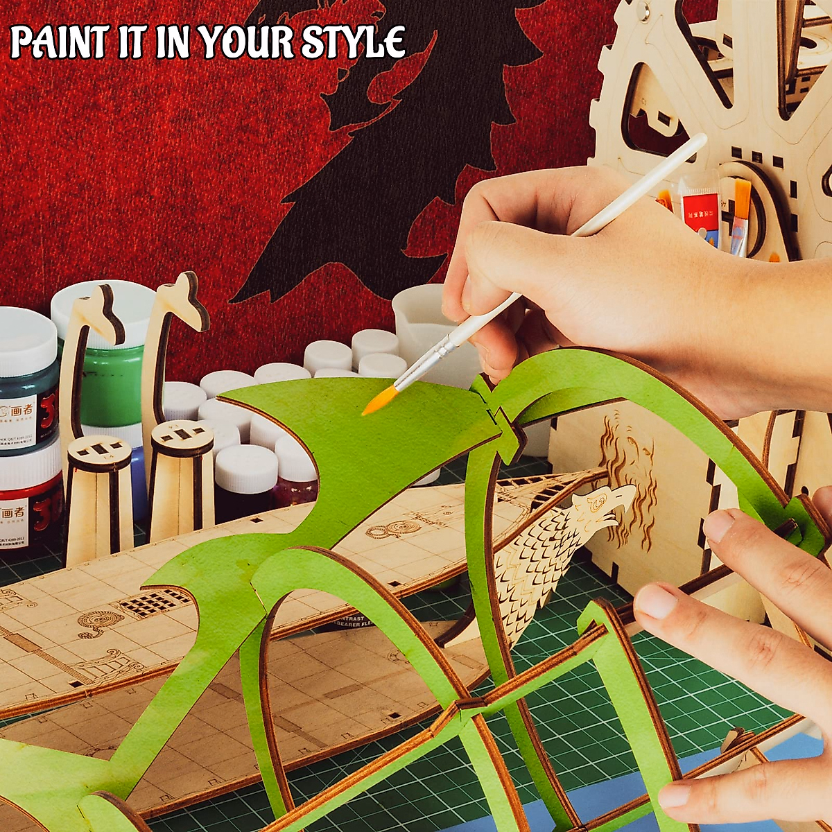 3D Airship Model Wood Laser Cut Hot Air Balloon with 1" Grids Fantasy Aerial Combat Terrain Map for D&D, Pathfinder, Warhammer and Other Tabletop RPG