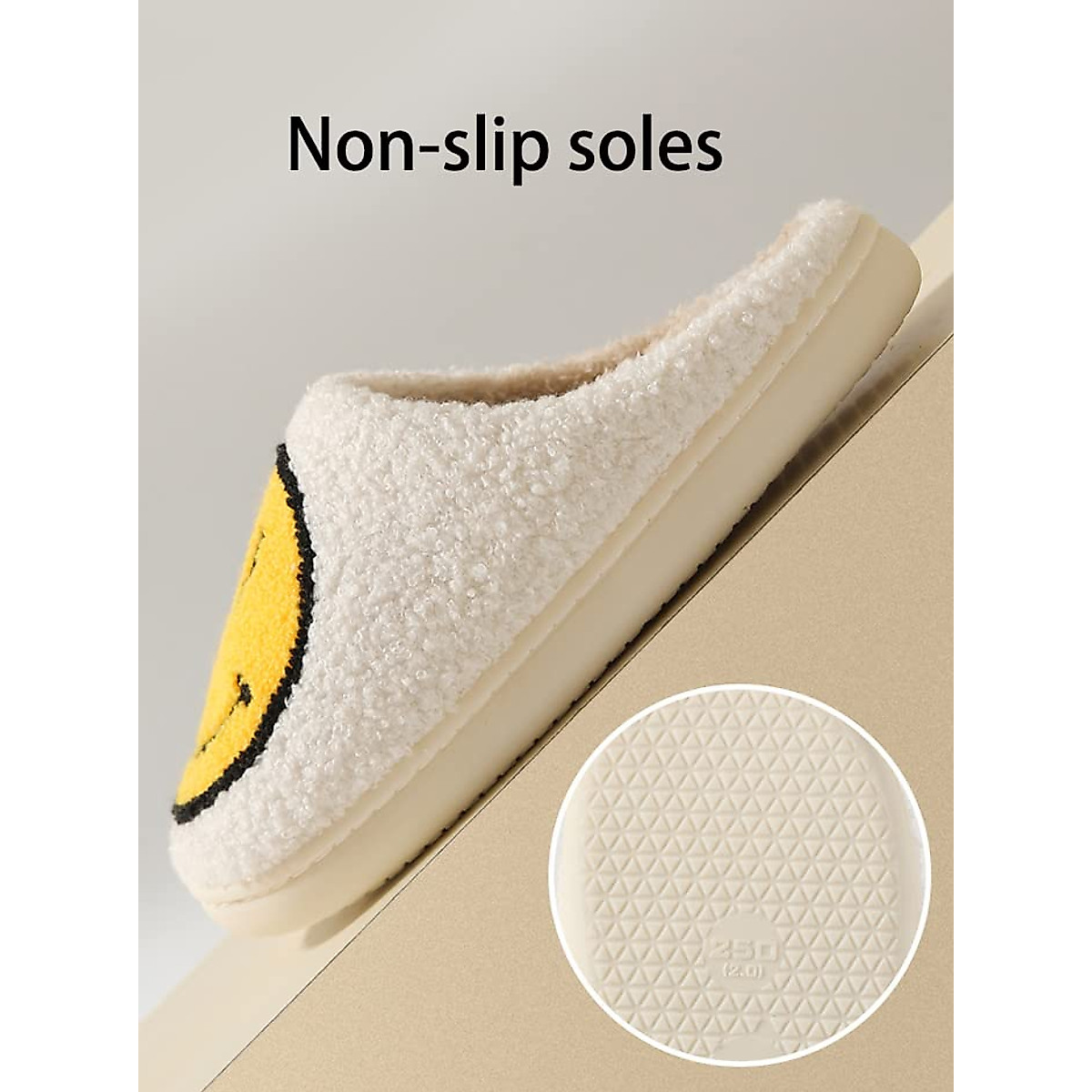 Happy Face Slippers for Women Soft Plush Comfy Warm Couples Slides Home Slippers Non-Slip Flat Slipper for Indoor Outdoor