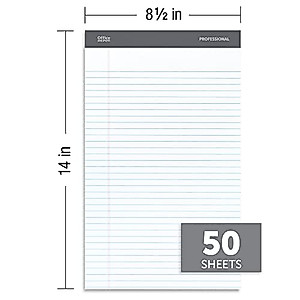Office Depot Professional Legal Pad, 8 1/2in. x 14in., White, Legal Ruled, 50 Sheets, 4 Pads/Pack, 99490