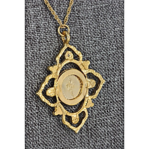 American Coin Treasures Pendant Necklace with Queen Elizabeth II 1/2 New Penny Great Britain Coin | Victorian Style Goldtone | 21 Inch Rope Chain with Lobster Claw Clasp | Certificate of Authenticity