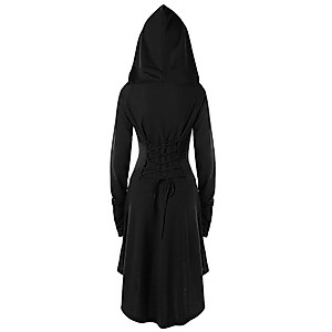OIUCVGB Womens Renaissance Costumes Hooded Robe Lace Up Vintage Pullover High Low Long Hoodie Dress Cloak
