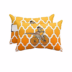 Recliner Head Pillow Ledge Loungers Chair Pillows with Insert Dinosaur With Moroccan Texture Orange Gradient Lumbar Pillow with Adjustable Strap Outdoor Waterproof Patio Pillows for Beach Pool, 2 PCS