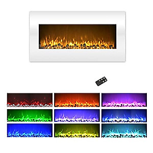 36-Inch Wall Mounted Electric Fireplace - 10-Color LED Flame and 3 Media Backgrounds with Adjustable Brightness and Remote by Northwest (White)