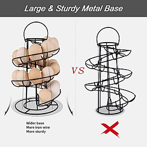 WUHOSTAM Modern Spiraling Design Egg Skelter,Double Stable Base Egg Dispenser Rack,Egg Storage Holder for Raw/Soft Hard Boiled Egg,Black(With Stainless Steel Egg Opener)