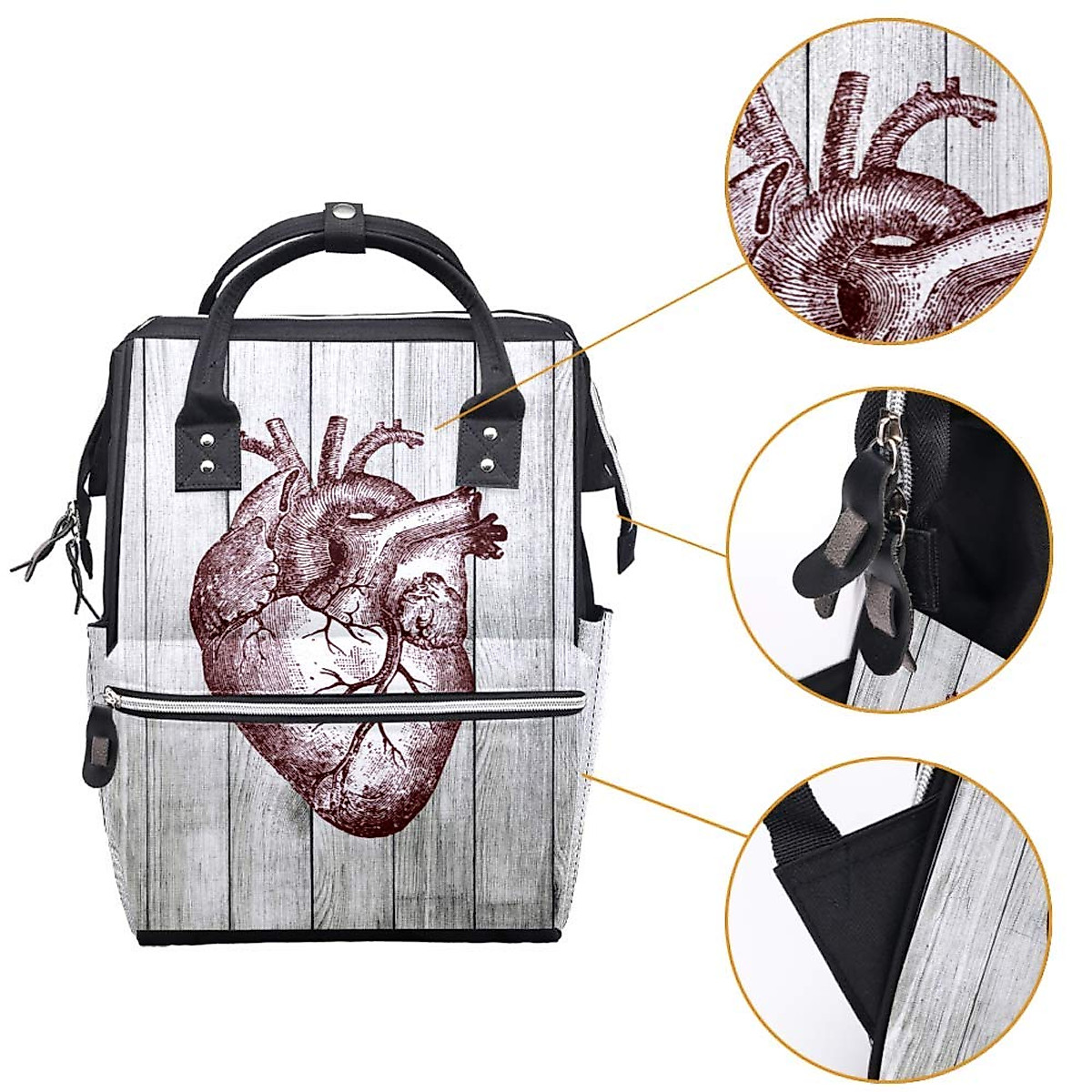 Anatomical Heart Print Diaper Tote Bags Mummy Backpack Large Capacity Nappy Bag Nursing Traveling Bag for Baby Care