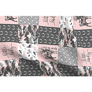 Spoonflower Fabric - You Loved Little Lady Pink Grey Camo Woodland Patchwork Girl Printed on Petal Signature Cotton Fabric by The Yard - Sewing Quilting Apparel Crafts Decor