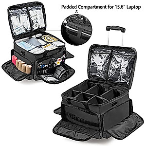 Trunab Rolling Medical Bag with Detachable Trolley, Nurse Rolling Bag with Removable Dividers 15.6” Laptop Sleeve, First Aid Responder Bag Empty for Home Health Nurses, Doctors, EMT, EMS