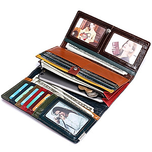 MASIWEI Genuine Leather Patchwork Wallet for Women Multicolor Trifold Wallets Ladies Card Holder Money Organizer with Coin Purse