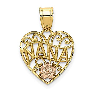 IceCarats 14K Two Tone Gold Grandma Heart Love Necklace Nana Charm Grandmother Pendant 21mm x 15mm Only
