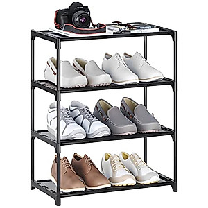 Hockmez 4-Tier Small Shoe Rack .Stackable Shoe Shelf Storage Organizer for Entryway Hallway Closet Bathroom Living Room (Black)