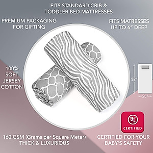 Dainteez - Baby Crib Sheet Set (2 Pack) | Super Snuggly All Natural Jersey Cotton Crib and Toddler Mattress Fitted Cover | Cute Gender Neutral Safari Grey Bedding Design | Great