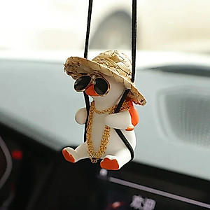 Swinging Duck Car Hanging Ornament, Cute Car Hanging Accessories for Rear View Mirror, Car Pendant Sunglasses Duck Hanging Swing