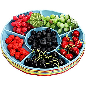 Frcctre 20 Pack 6 Sectional Round Plastic Appetizer Serving Platter, 12 Inch Disposable Divided Snack Serving Platter Food Tray Nut and Candy Serving Platter Veggie Fruit Dish Platter