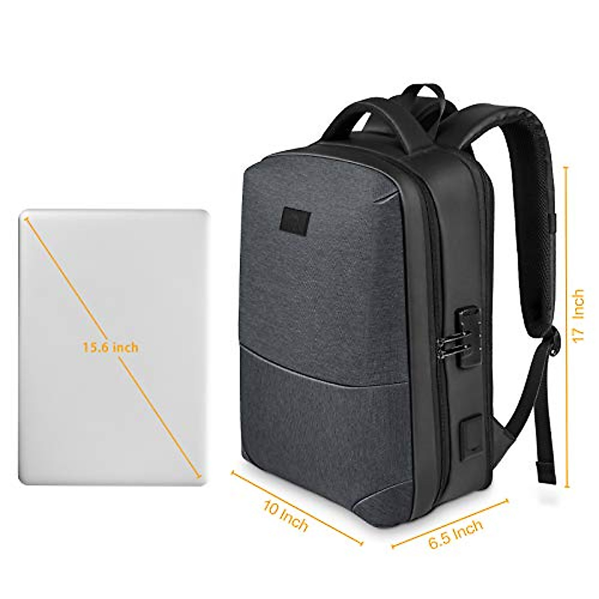 Anti Theft Hard Shell Laptop Backpack 15.6 Inch, Waterproof Expandable Business Computer Backpack with USB Charging Port and Lock for Men, Women Durable College Student Bookbag Travel Daypack, Black