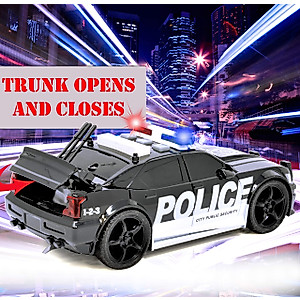 Number 1 In Service Friction Powered Police Car Toy Rescue Vehicle with Lights and Siren Sounds for Boys Toddlers and Kids, Pull Back 1:20 Diecast Vehicle Car