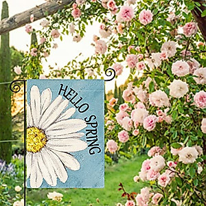 AVOIN colorlife Hello Spring Garden Flag 12x18 Inch Double Sided Outside, Floral Daisy Yard Outdoor Flag Blue