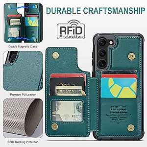 Vinich for Samsung Galaxy S23 Plus Case with Card Holder, for Samsung S23 Plus Wallet Case for Women Men with RFID Blocking, Durable Kickstand Shockproof Case for Galaxy S23 Plus 5G, Bluish Green