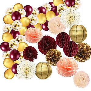 Graduation Party Decorations Maroon Gold 2023/Burgundy Gold Fall Birthday Party Decorations for Women Fall Balloons/Fall Party Decorations/Fall in love Bridal Shower Decorations